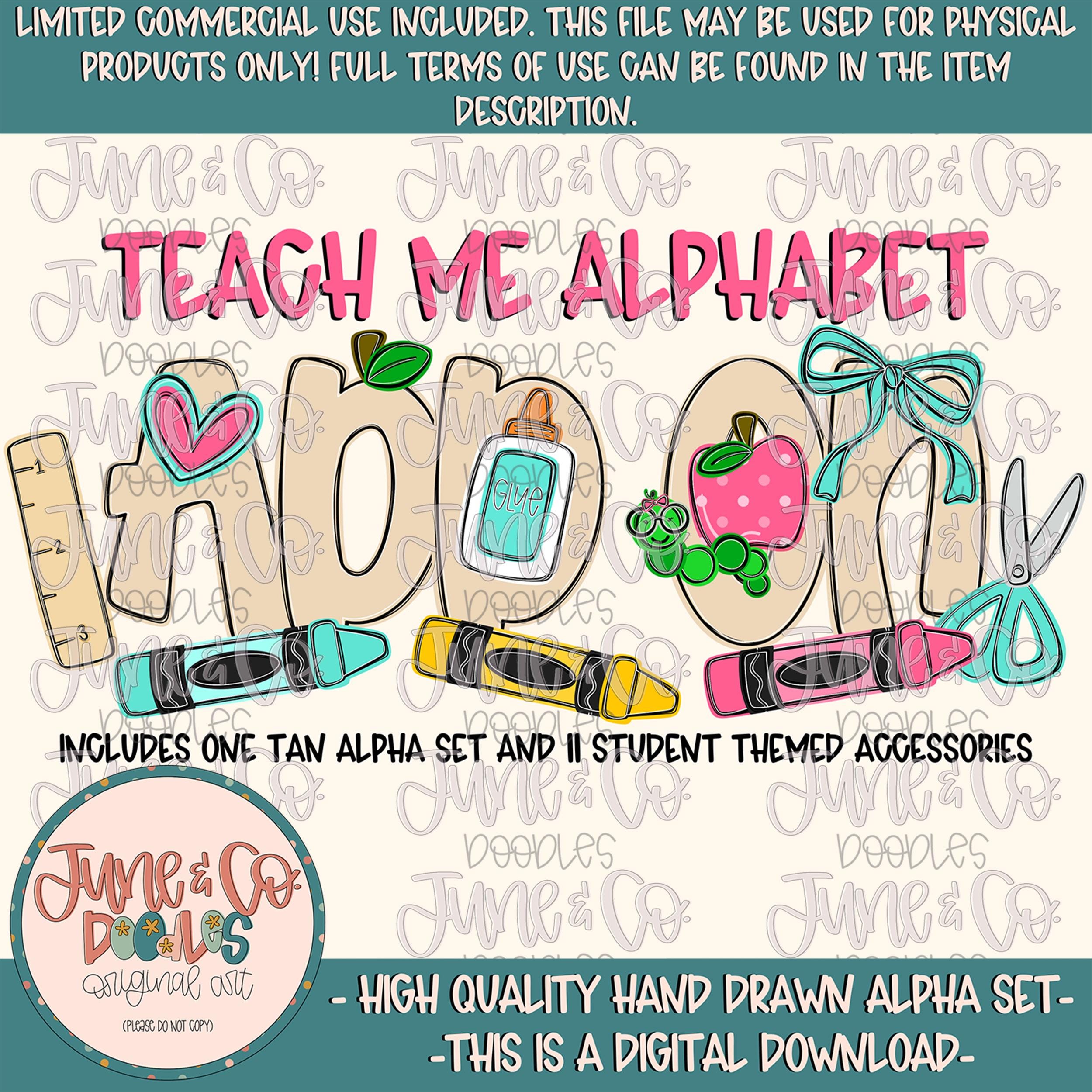 Teach Me Alphabet Add Ons- PNG| Girly Student Doodle Alpha| Individual ...