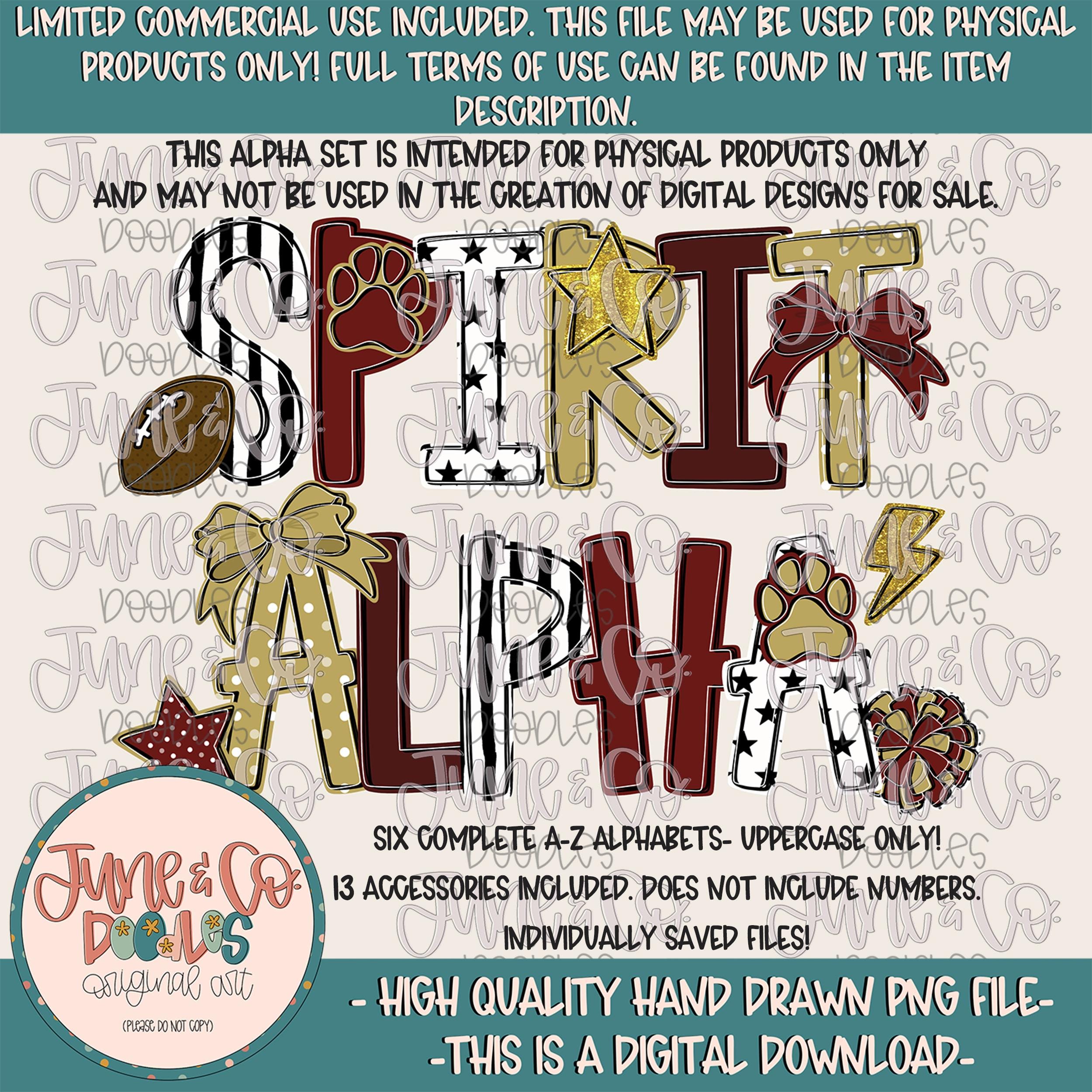 Spirit Alphabet Set- Maroon & Gold| Team Spirit Doodle Alpha| Individu ...