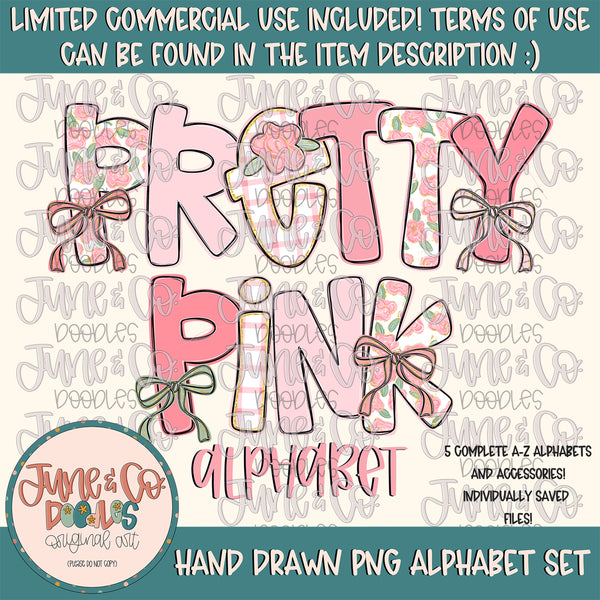 Pretty Pink Floral Alphabet Set- PNG| Preppy Pink Doodle Alpha| Indivi ...