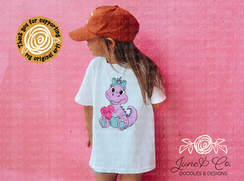 Valentine's Dino Girl PNG| Dinosaur Doodle Sublimation File| Valentine ...