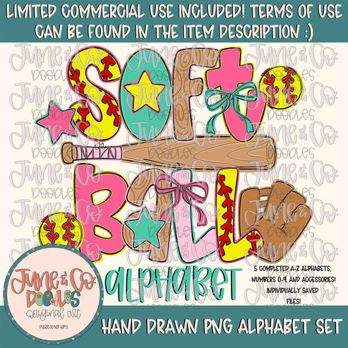 Softball Alphabet Set- PNG| Softball Doodle Alpha| Individually Saved ...
