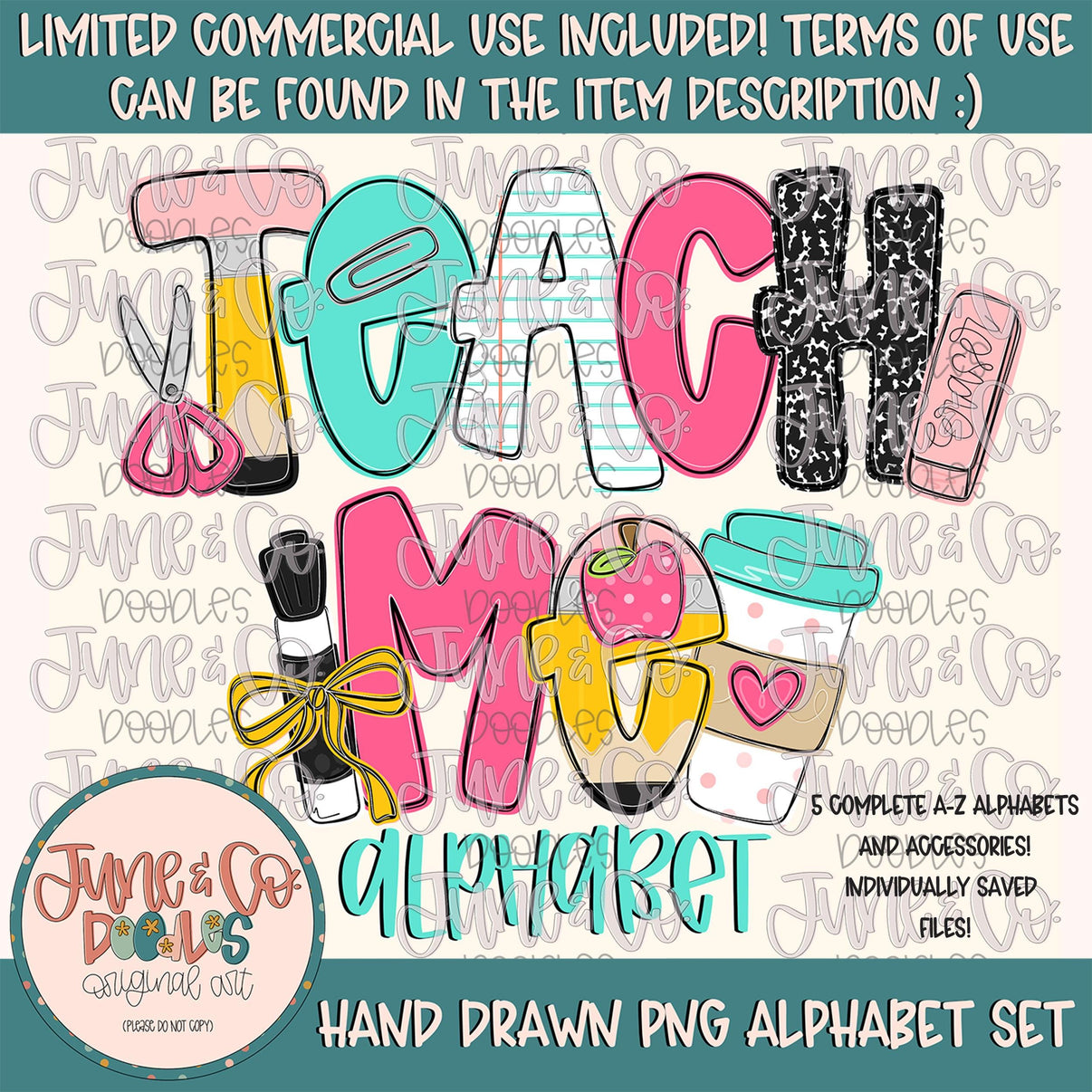 Teach Me Alphabet Set- PNG| Teacher Occupation Doodle Alpha| Individua ...