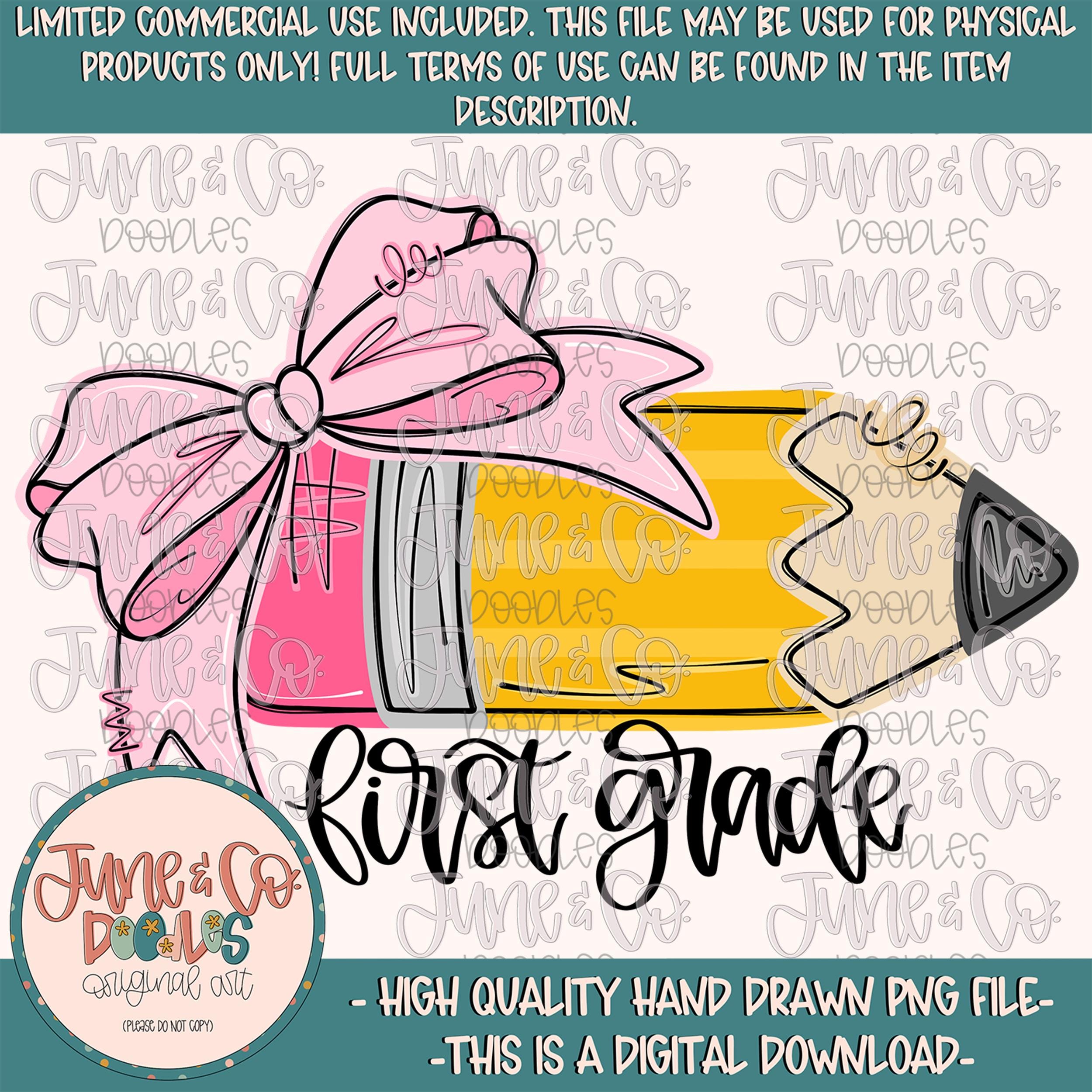 Girls First Grade Pencil PNG| Coquette Back To School DTF File| Elemen ...