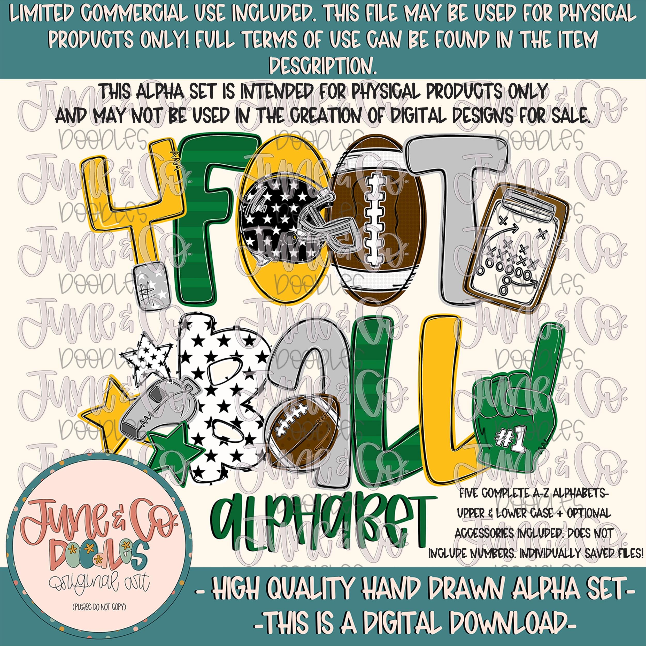 Football Alphabet Set| Sport Themed Doodle Alpha| Individually Saved P ...