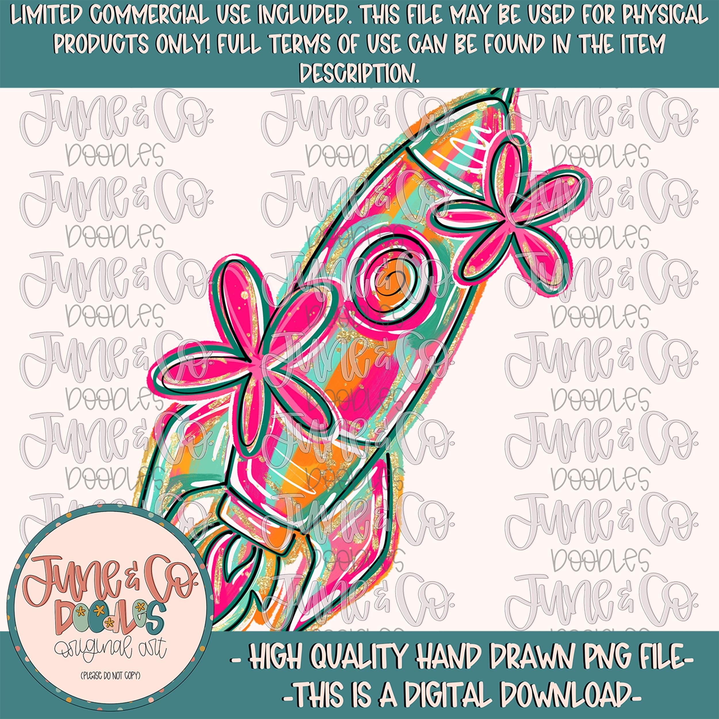 Flower Power Rocket PNG| Painted Rockets Mascot Sublimation File| Girl ...